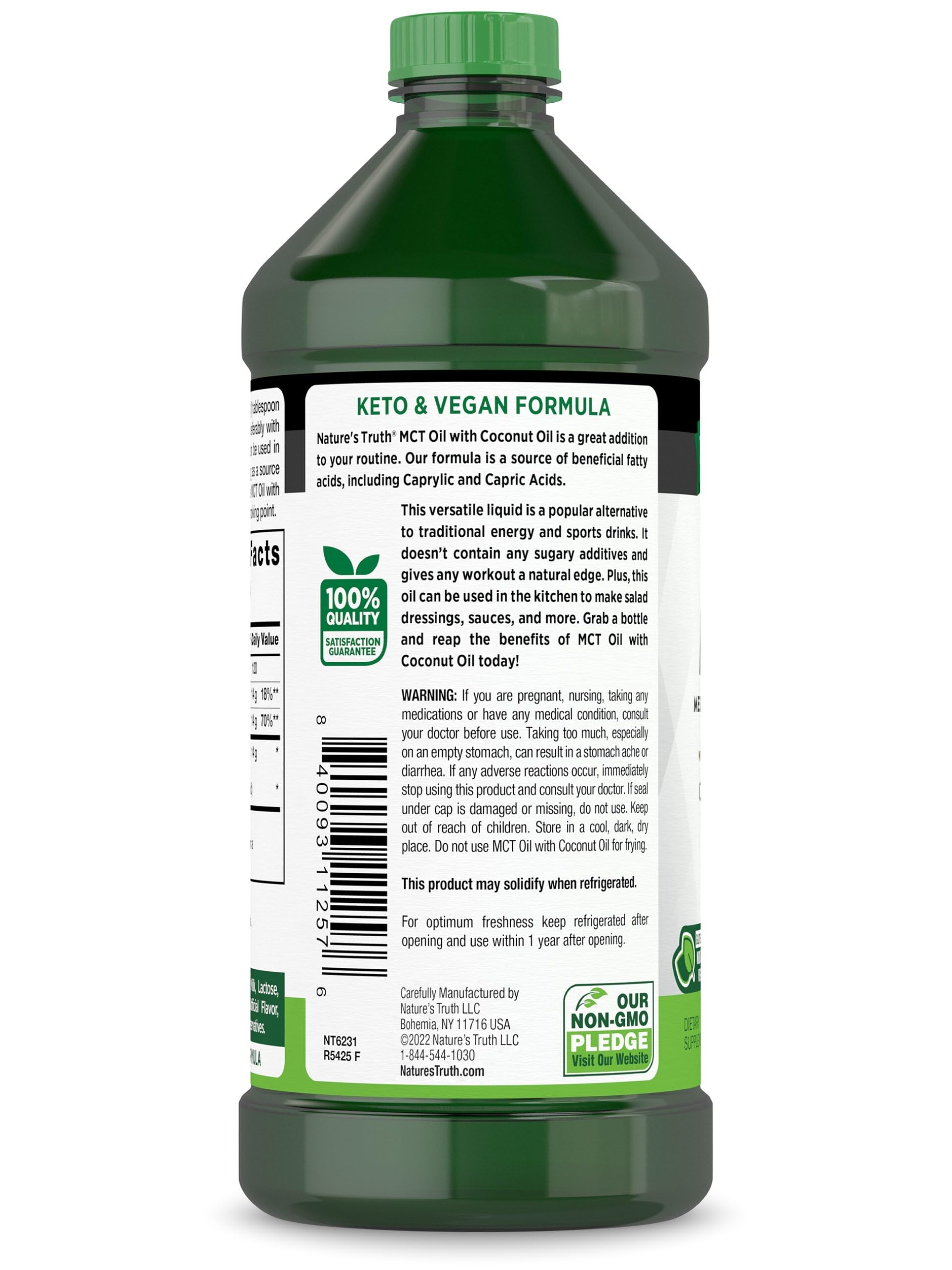 MCT Oil | 16 fl. oz | Keto, Unflavored Formula | with Coconut Oil | Vegan, Non-GMO, and Gluten Free Supplement | by Nature's Truth