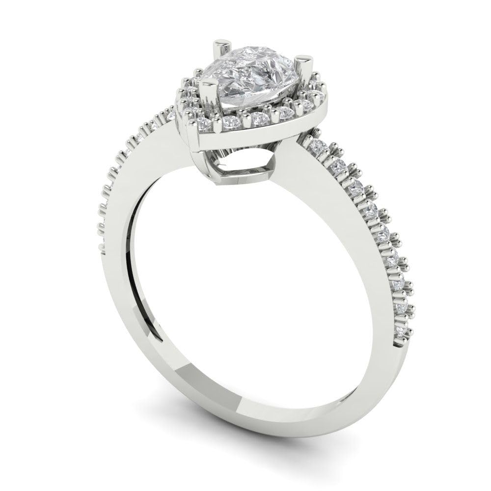 Clara Pucci 1.22ct Pear Cut Solitaire Lab Created White Sapphire Designer Anniversary Bridal Engagement Ring 14k White Gold 6.5