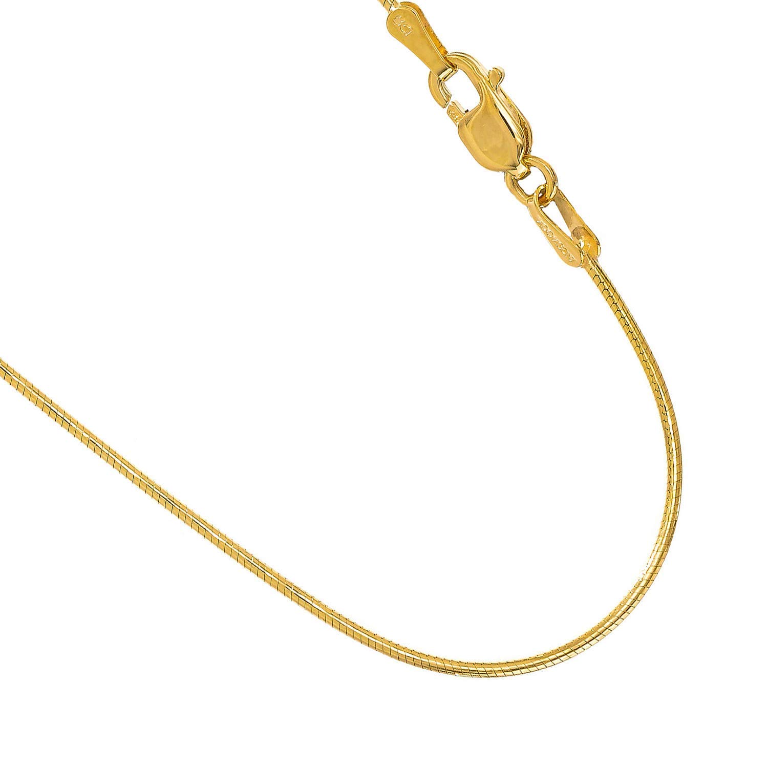 The Diamond Deal 14K Yellow Gold 0.7mm Shiny Classic Round Snake Chain Necklace for Pendants and Charms with Lobster-Claw Clasp (16" 18" or 20 inch)