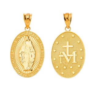 14k yellow gold reversible virgin mary miraculous medal pendant