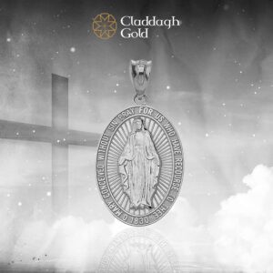 Claddagh Gold .925 Sterling Silver Miraculous Medal of Blessed Virgin Mary Catholic Pendant Charm