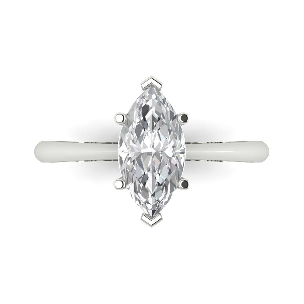 Clara Pucci 1.50 ct Marquise Cut Solitaire Genuine Lab Created White Sapphire Wedding Bridal Designer Engagement Ring 14k White Gold 3.5