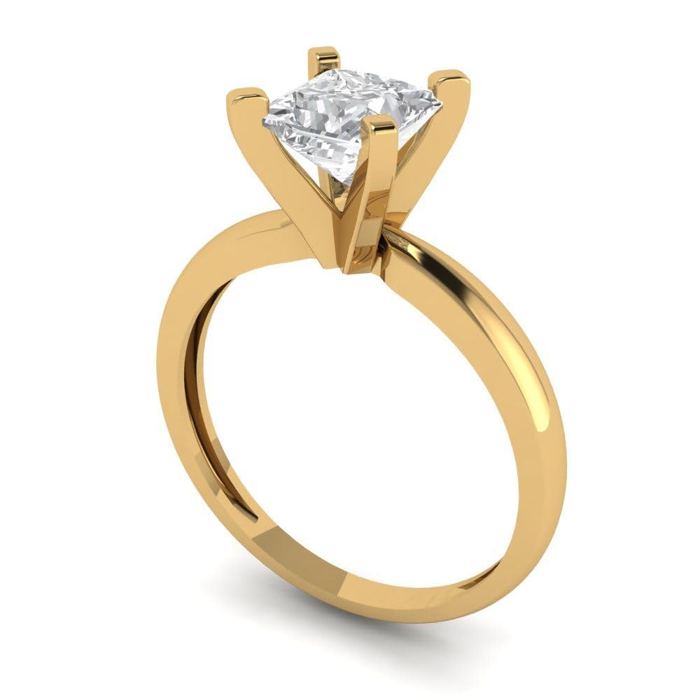 Clara Pucci 0.95ct Princess Cut Solitaire Stunning Genuine Lab Created White Sapphire Classic Statement Ring 14k Yellow Gold Size 5.25