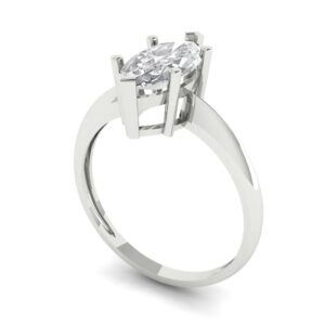 Clara Pucci 1.50 ct Marquise Cut Solitaire Genuine Lab Created White Sapphire Wedding Bridal Designer Engagement Ring 14k White Gold 3.5