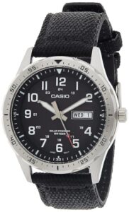 casio men's solar powered stainless steel quartz cloth strap, black, 22 casual watch (model: mtp-s120l-1avcf)