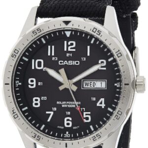 Casio Men's Solar Powered Stainless Steel Quartz Cloth Strap, Black, 22 Casual Watch (Model: MTP-S120L-1AVCF)