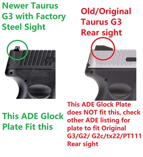 ADE Crusader RD3-009 Red Dot + Rear Sight Optic Mounting Plate/Adapter for All Glock (Non-MOS) Standard Models and Taurus G3C