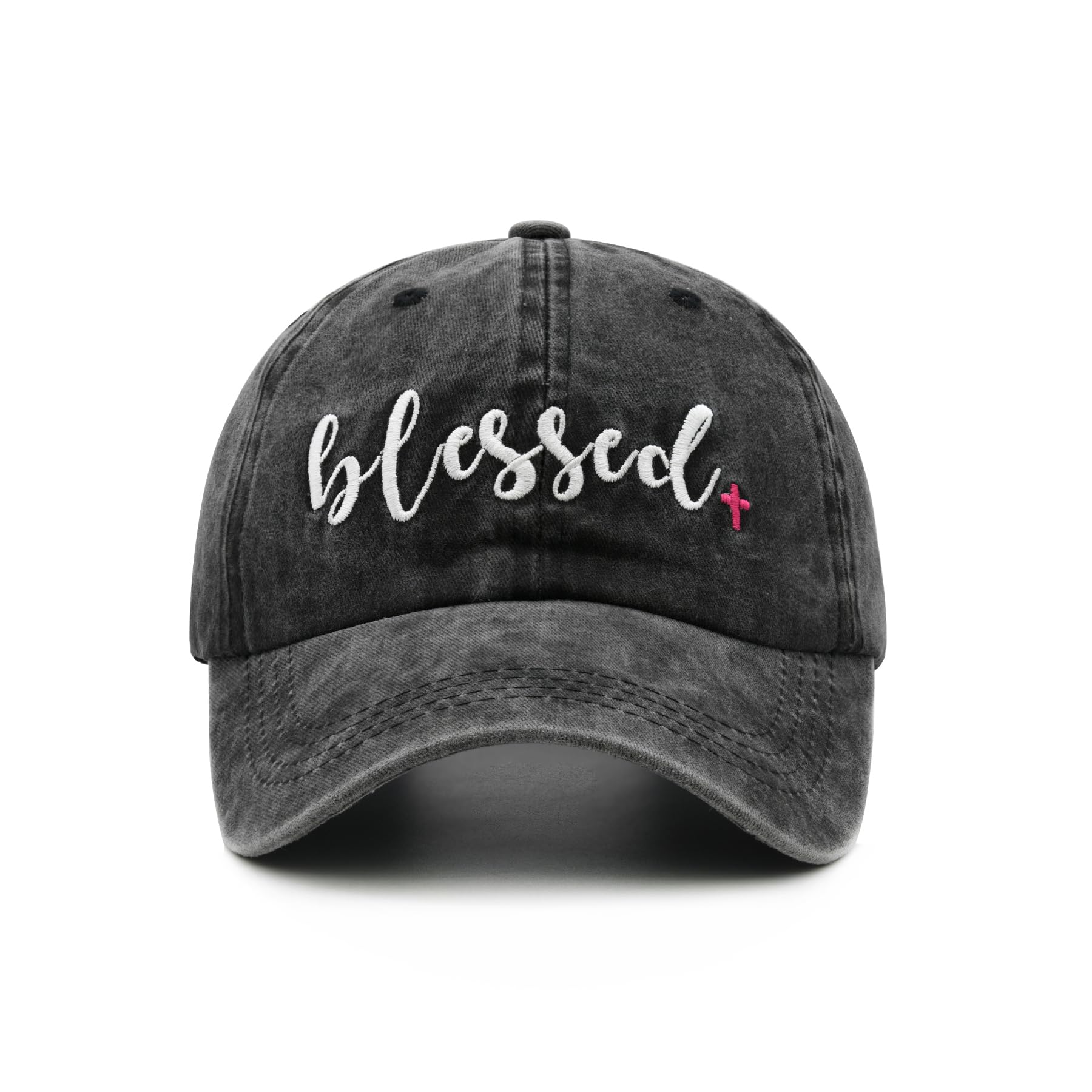 Waldeal Women's Embroidered Blessed Distressed Gym Dad Hats Thankful Faith Baseball Cap Black