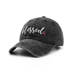 Waldeal Women's Embroidered Blessed Distressed Gym Dad Hats Thankful Faith Baseball Cap Black