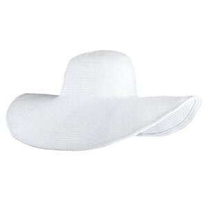 chic diary women summer big brim beach hat floppy straw sun hat cap upf 50+ (white)