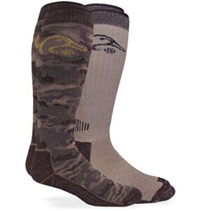 ducks unlimited men's standard all seaon tall merino wool boot socks 2 pair pack, brown camo/brown, medium