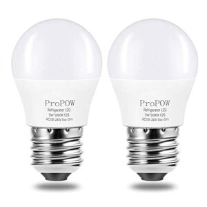 propow led refrigerator light bulb, 120v a15 fridge bulbs 5 watt white 5000k e26 medium base, energy saving ceiling home lighting, not-dim, 2 pack