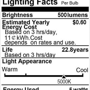 ProPOW LED Refrigerator Light Bulb, 120V A15 Fridge Bulbs 5 Watt White 5000K E26 Medium Base, Energy Saving Ceiling Home Lighting, Not-Dim, 2 Pack