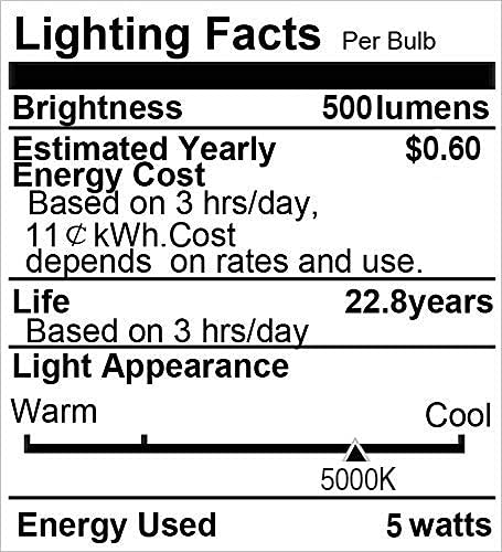 ProPOW LED Refrigerator Light Bulb, 120V A15 Fridge Bulbs 5 Watt White 5000K E26 Medium Base, Energy Saving Ceiling Home Lighting, Not-Dim, 2 Pack