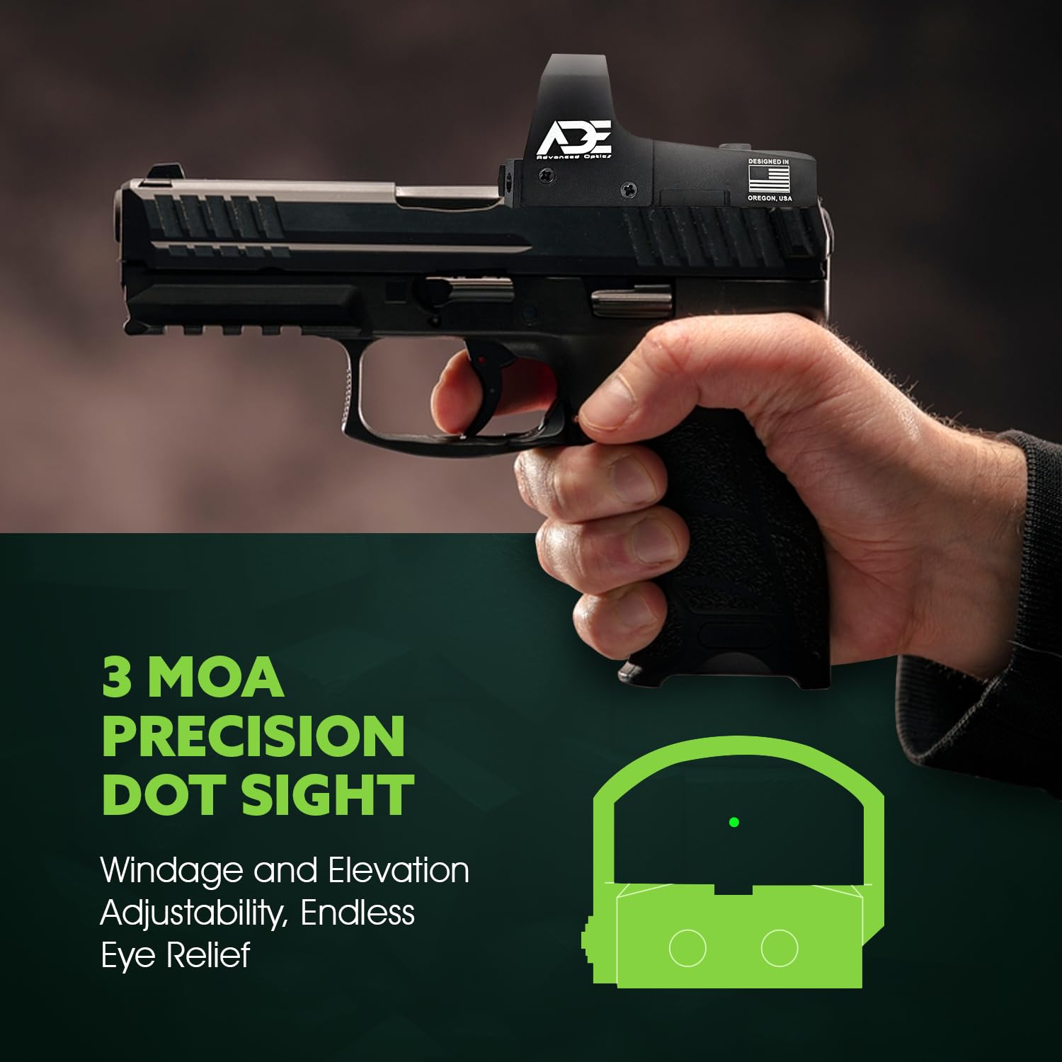 Ade Advanced Optics Mini RD3-006x Green Dot Reflex Sight + Optic Mounting Plate for SW Smith Wesson MP/MP 2.0 Shield SD9VE,SD40VE Pistol and Also a Standard Picatinny Mount