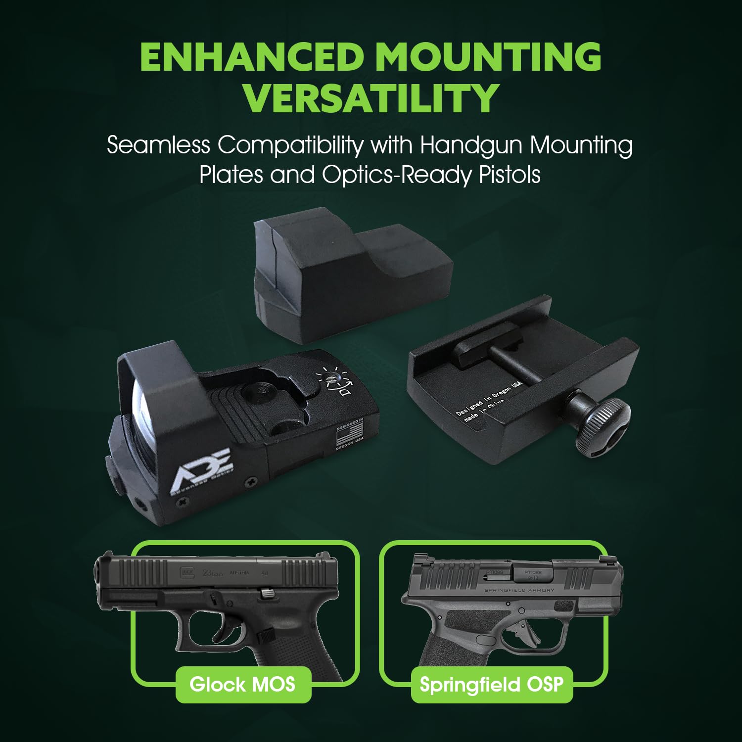 Ade Advanced Optics Mini RD3-006x Green Dot Reflex Sight + Optic Mounting Plate for SW Smith Wesson MP/MP 2.0 Shield SD9VE,SD40VE Pistol and Also a Standard Picatinny Mount