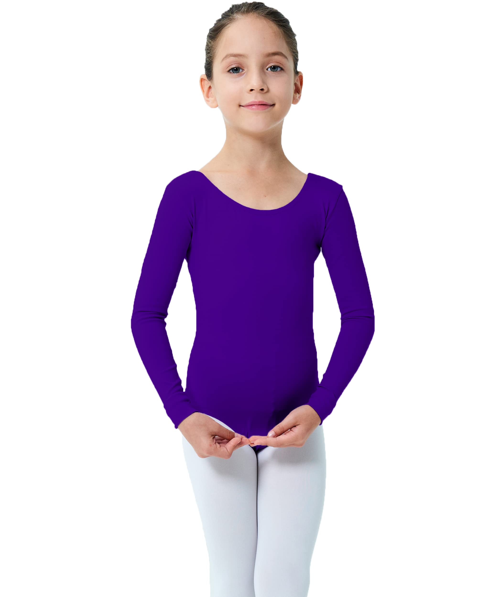 Finihen Girls Leotard Basic Long Sleeve Ballet Dance Leotard Purple 8-10yrs