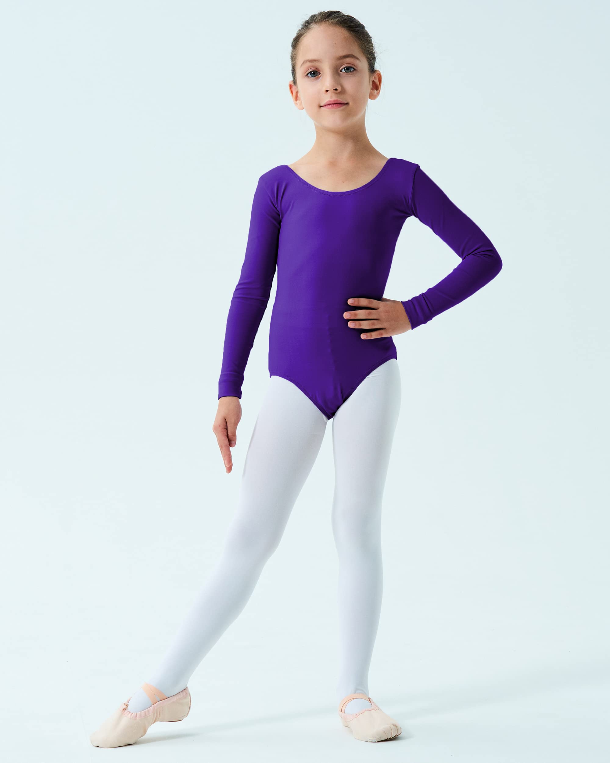 Finihen Girls Leotard Basic Long Sleeve Ballet Dance Leotard Purple 8-10yrs