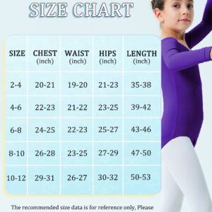 Finihen Girls Leotard Basic Long Sleeve Ballet Dance Leotard Purple 8-10yrs