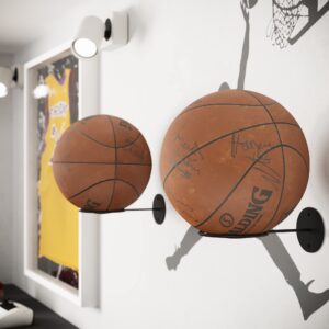 Wallniture Palla Ball Storage Rack Wall Mounted Set of 2, Soccer Ball, Volleyball, Football & Basketball Rack for Man Cave and Kids Room Decor, Display Stand for Sports Memorabilia, Black