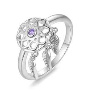 tongzhe dream catcher ring sterling silver 925 cubic zirconia for women band width 0.7in(rhodium #6)