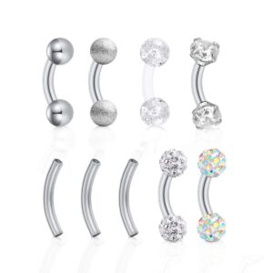 mayhoop 16g 5-7pcs stainless steel rook daith earrings belly lip ring eyebrow studs cartilage tragus cubic zirconia barbell body piercing 6mm 8mm 10mm