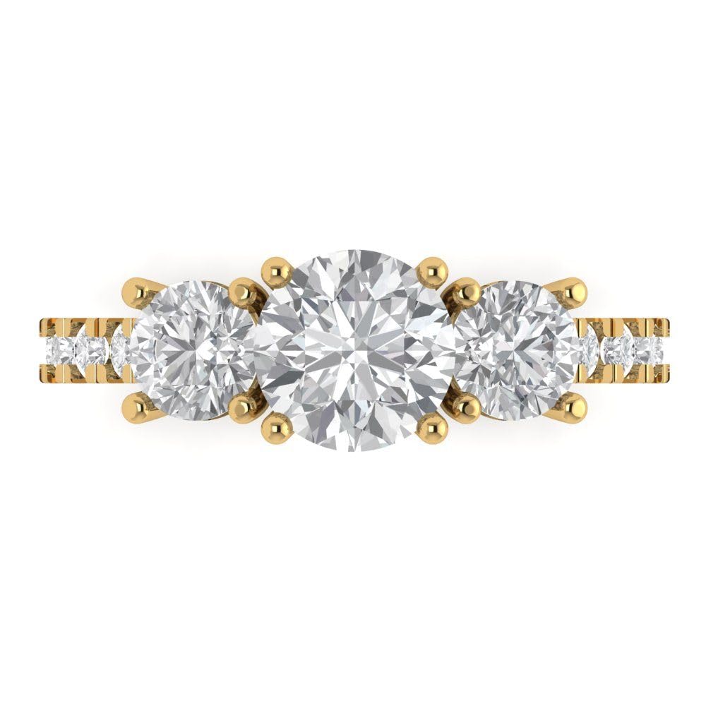 Clara Pucci 2ct Round Cut Solitaire 3 stone Lab Created White Sapphire Designer Anniversary Bridal Engagement Ring 14k Yellow Gold 4.5