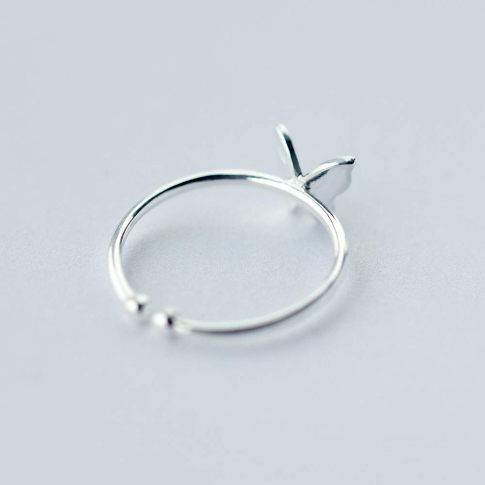 Sterling Silver 925 Dainty Butterfly Ring Minimalist Adjustable Open Tail Finger Stacking Band Promise Engagement Ring Wedding Bands Toe Band for Women