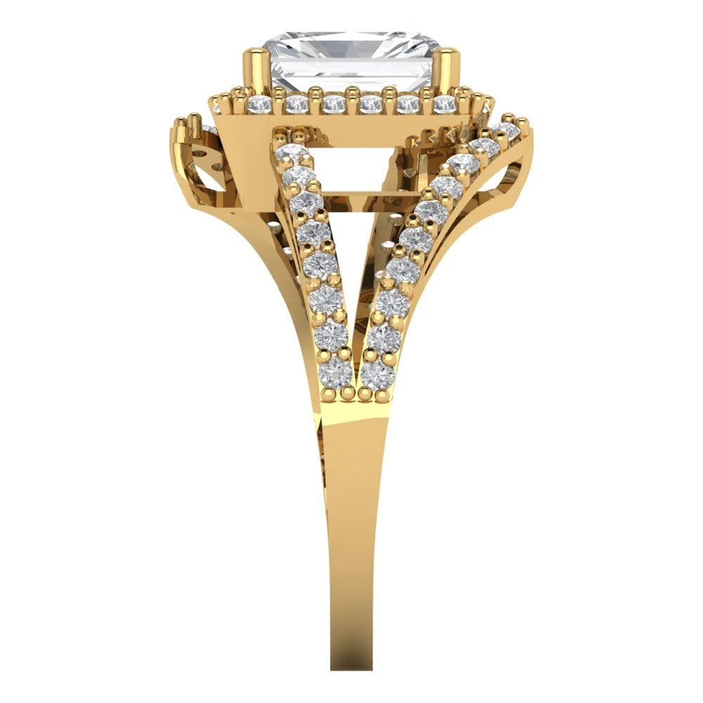 Clara Pucci 24ct Emerald Cut Solitaire Halo Criss Cross White Sapphire Wedding Bridal art deco Anniversary Ring 14k Yellow Gold 4