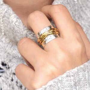 Boho-Magic 925 Sterling Silver Band Ring for Women with Brass Wrap Wide Statement Ring (11)