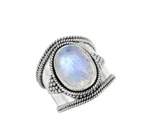 yotreasure moonstone chunky ring .925 sterling silver wide band boho jewelry