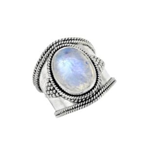 YoTreasure Moonstone Chunky Ring .925 Sterling Silver Wide Band Boho Jewelry