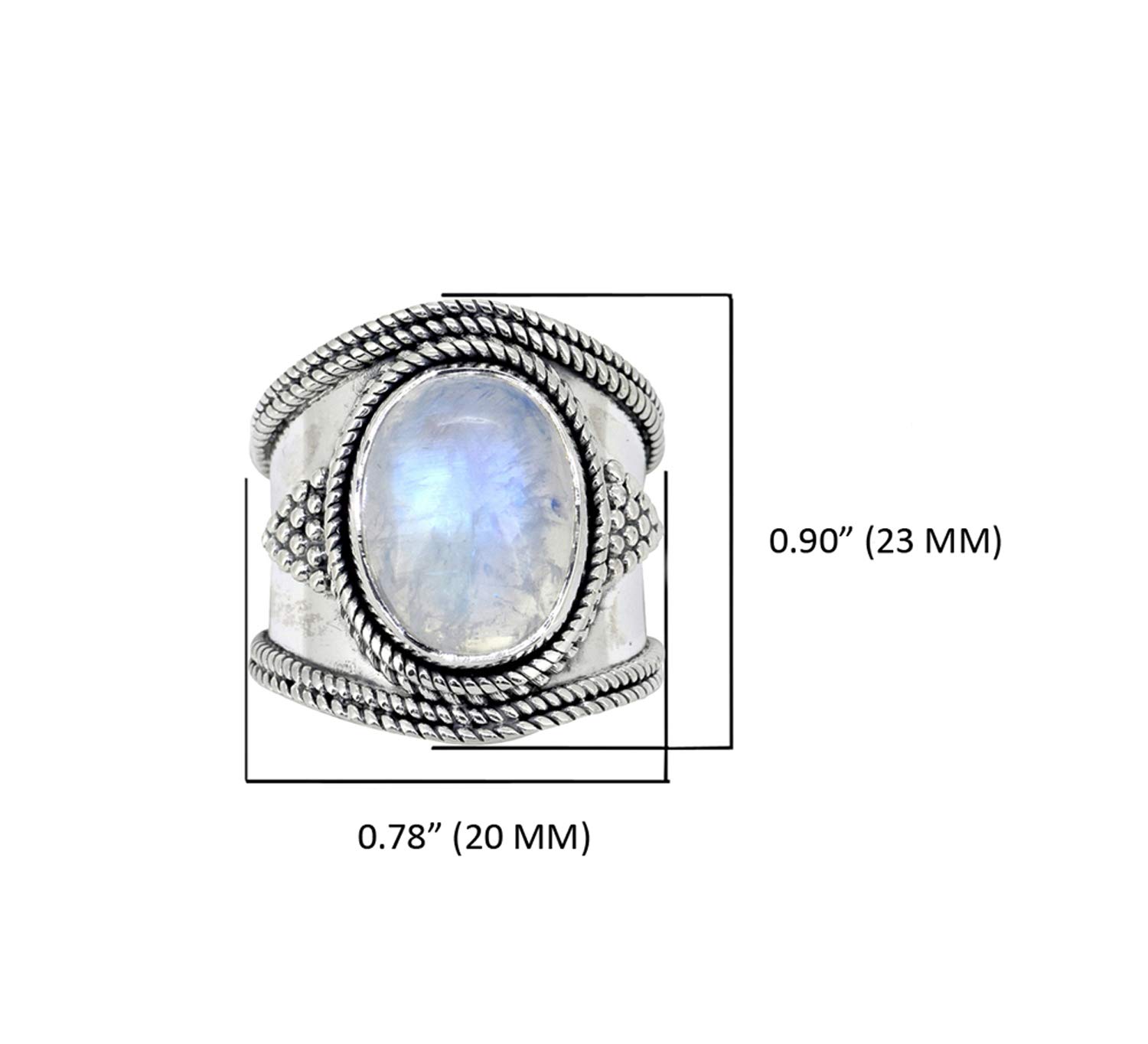 YoTreasure Moonstone Chunky Ring .925 Sterling Silver Wide Band Boho Jewelry