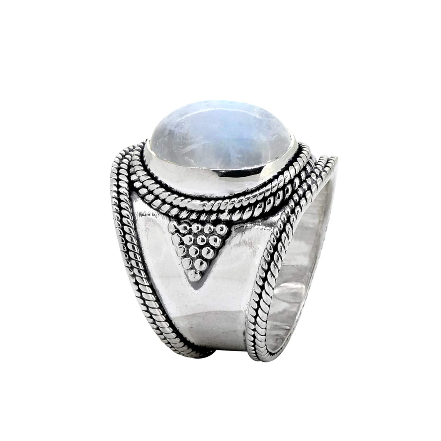 YoTreasure Moonstone Chunky Ring .925 Sterling Silver Wide Band Boho Jewelry