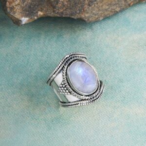 YoTreasure Moonstone Chunky Ring .925 Sterling Silver Wide Band Boho Jewelry