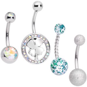 body candy 4pc shamrock variety bonus pack stainless steel belly button rings 14g navel piercing