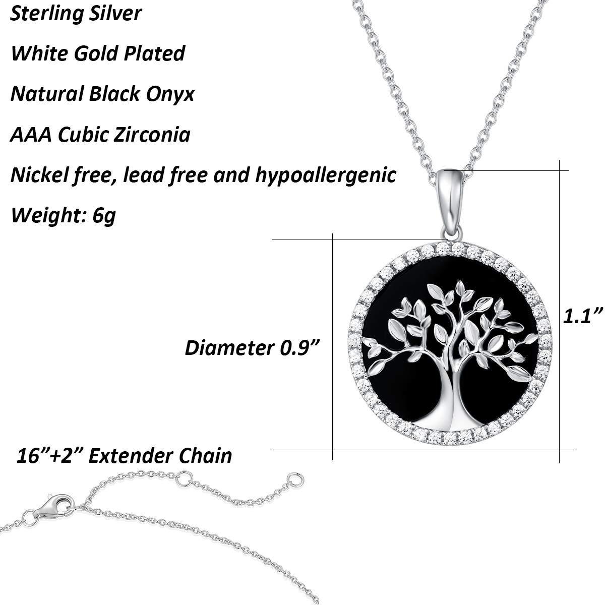 AGVANA Sterling Silver Tree of Life Necklace for Women Genuine Black Onyx CZ Dainty Family Tree Pendant Anniversary Jewelry Birthday Gifts for Women Mom Grandma Wife Daughter