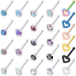 cisyozi 18g nose rings stud piercings jewelry for women stainless surgical steel nose stud 18 gauge opal straight heart nose nostril ring stud pin bone piercing jewelry women men diamond 2mm 7mm