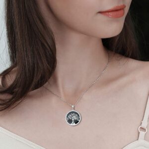 AGVANA Sterling Silver Tree of Life Necklace for Women Genuine Black Onyx CZ Dainty Family Tree Pendant Anniversary Jewelry Birthday Gifts for Women Mom Grandma Wife Daughter