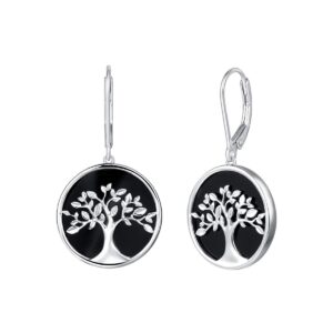 agvana sterling silver tree of life earrings for women genuine black onyx family tree leverback dangle earrings anniversary jewelry birthday gifts for women mom grandma wife her