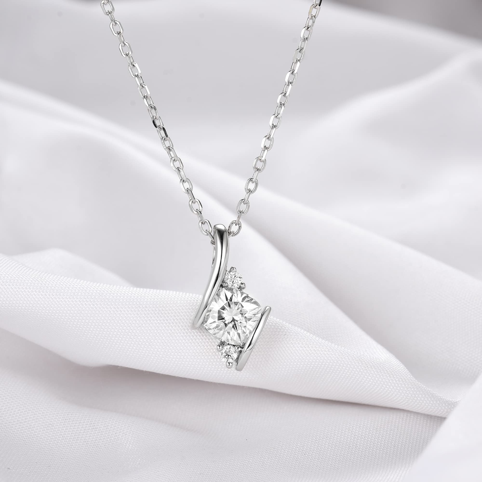 DovEggs 2ct Total 7.5X7.5mm H-I Color Heart Arrows Cushion Cut Moissanite Pendant Necklace Sterling Silver for Women with Pave Accents