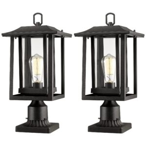 beionxii outdoor post lights, large exterior lamp post light fixture with pier mount base, black cast aluminum w/clear glass (19" x 9") - a197p-2pk