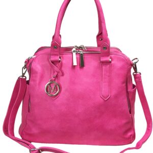 Zzfab Leatherette Triple Compartments Satchel Purse and Wallet Set (Hot Pink)