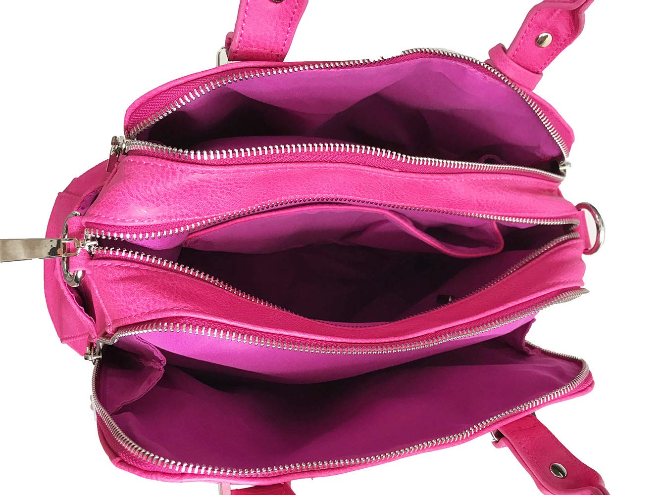 Zzfab Leatherette Triple Compartments Satchel Purse and Wallet Set (Hot Pink)