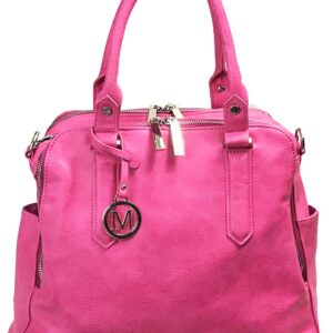 Zzfab Leatherette Triple Compartments Satchel Purse and Wallet Set (Hot Pink)