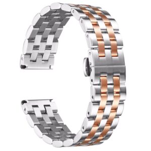 binlun stainless steel watch band replacement metal watch straps for men and women 18mm/19mm/20mm/21mm/22mm/24mm with curved and straight end (silver rose gold, 19mm)