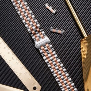 BINLUN Stainless Steel Watch Band Replacement Metal Watch Straps for Men and Women 18mm/19mm/20mm/21mm/22mm/24mm with Curved and Straight End (Silver Rose Gold, 19mm)