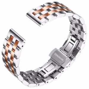 BINLUN Stainless Steel Watch Band Replacement Metal Watch Straps for Men and Women 18mm/19mm/20mm/21mm/22mm/24mm with Curved and Straight End (Silver Rose Gold, 19mm)