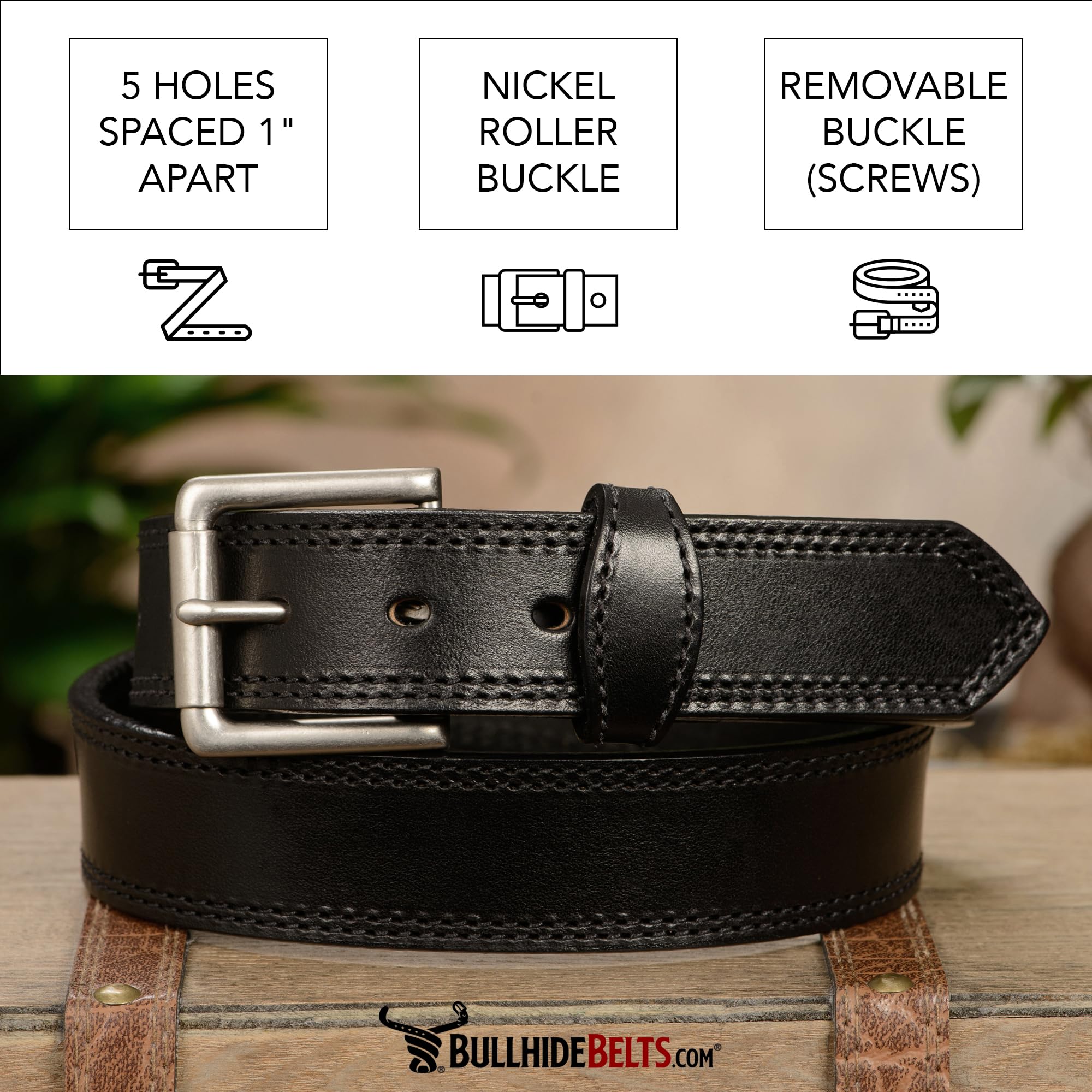 Bullhide Belts Mens Leather Belt for Work, Casual, Dress, 1.50" Wide, Black, 40"