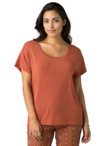 prana women's foundation slouch top, liqueur heather, large